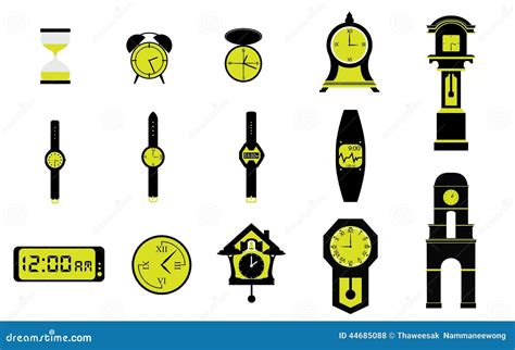 Types Of Clocks Watches And Time Stock Vector Illustration Of Sand Circle 44685088