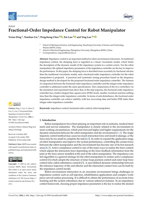 Pdf Fractional Order Impedance Control For Robot Manipulator