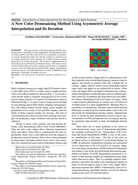 Pdf A New Color Demosaicing Method Using Asymmetric Average Interpolation And Its Iteration