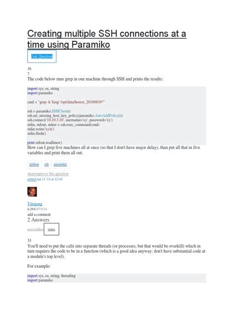 Creating Multiple Ssh Connections At A Time Using Paramiko Pdf