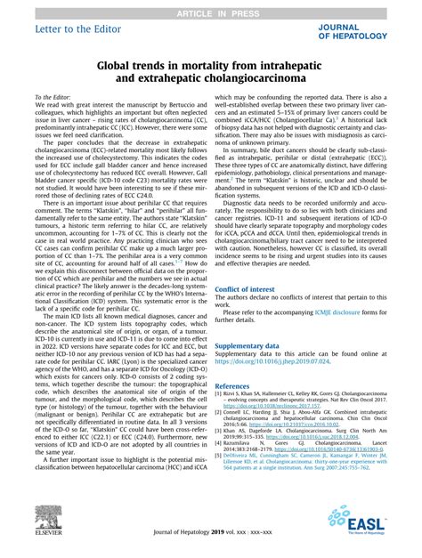 Pdf Global Trends In Mortality From Intrahepatic And Extrahepatic Cholangiocarcinoma