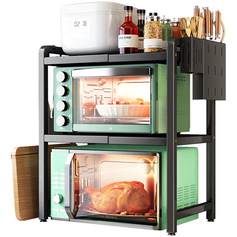 可伸缩厨房微波炉置物架台面双层放烤箱支架多功能电饭锅收纳架子 虎窝淘