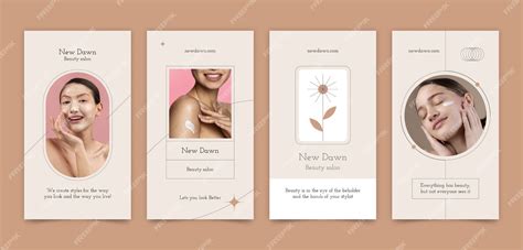 플랫 뷰티 살롱 인스타그램 스토리 컬렉션 무료 벡터