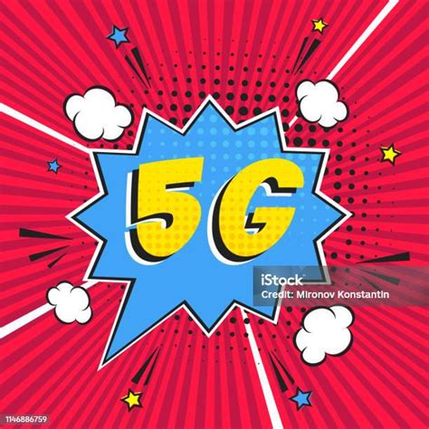 5g 새로운 무선 인터넷 와이파이 연결 만화 스타일 연설 거품 느낌표 텍스트 5g 평면 스타일 디자인 벡터 일러스트 레이 션