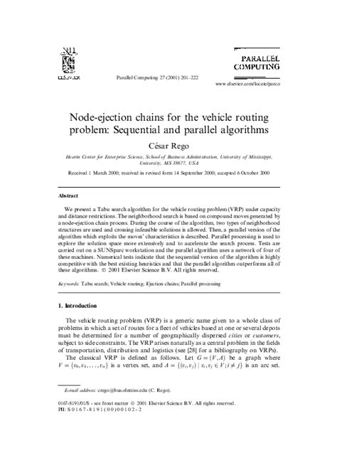 Pdf Node Ejection Chains For The Vehicle Routing Problem Sequential And Parallel Algorithms