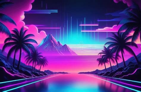 Futuristic Synthwave Holographic Retro Wallpaper Stock Illustration