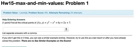 Solved Hw15 Max And Min Values Problem 1 Problem Value 1