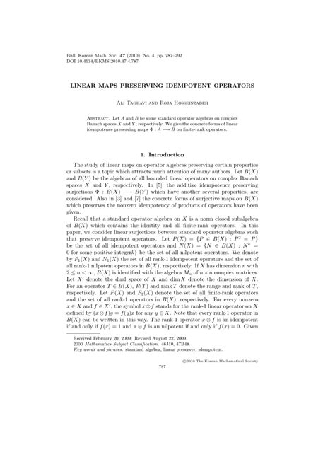 Pdf Linear Maps Preserving Idempotent Operators