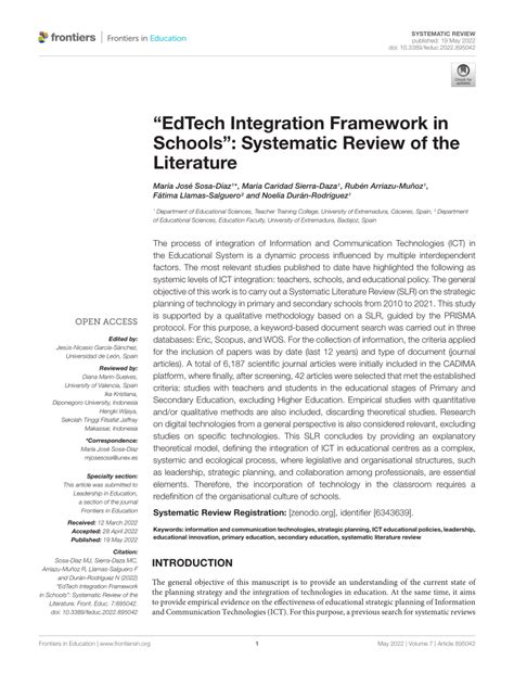 Pdf Edtech Integration Framework In Schools” Systematic Review Of