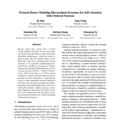 Towards Better Modeling Hierarchical Structure For Self Attention With Ordered Neurons Acl