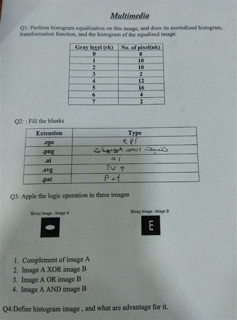 Solved Multimedia Q1 Perform Histogram Equalization On This