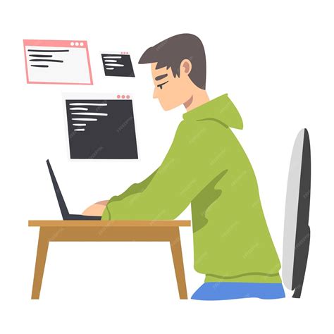 Premium Vector Male As Software Developer Or Programmer Engaged In Coding In Serverside