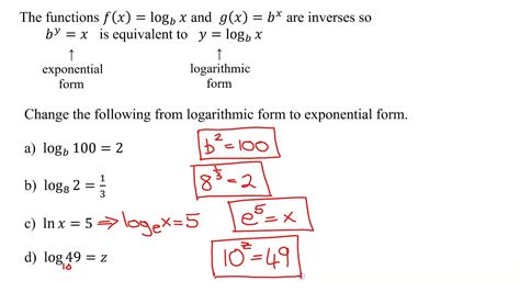 Convert 4 Expressions From Exponential To Logarithmic Form And 4 From
