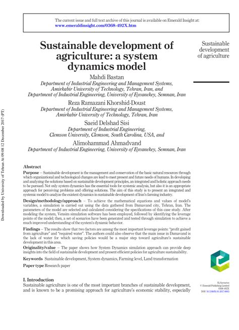 pdf sustainable development of agriculture a system dynamics model