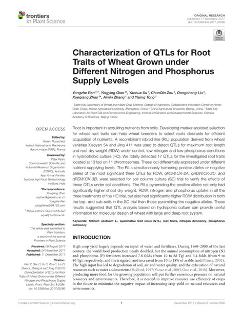 Pdf Characterization Of Qtls For Root Traits Of Wheat Grown Under