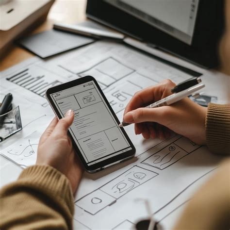 A Person Creating Lowfidelity Wireframes For A Mobile App Using Design