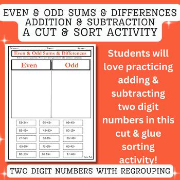 Even Odd Sums Differences Cut Glue Sort Addition Subtraction 2 Digit