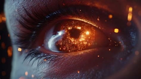 A Closeup Of A Human Eye With A Glowing Iris Surrounded By Layers Of Digital Security Symbols