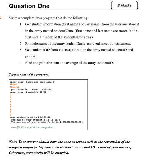 Solved Question One Marks Write A Complete Java Chegg