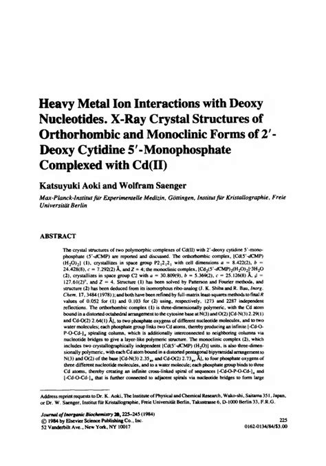 Pdf Heavy Metal Ion Interactions With Deoxy Nucleotides X Ray Crystal Structures Of