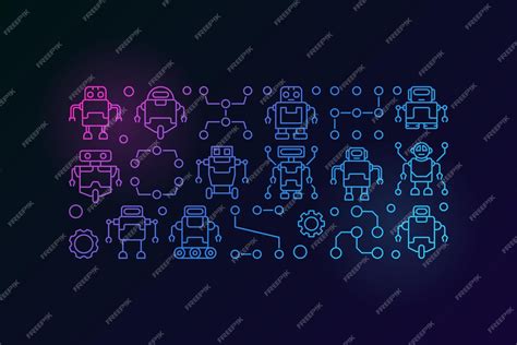 Premium Vector Robots Colorful Illustration Vector Horizontal Banner Made With Outline Robot Signs
