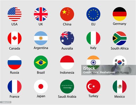 G20 국가 플래그 G20 원형 아이콘 중국 한국 브라질 멕시코 미국 일본 인도네시아 캐나다 프랑스 아르헨티나 사우디 아라비아 인도 독일 남아프리카 공화국 이탈리아 호주