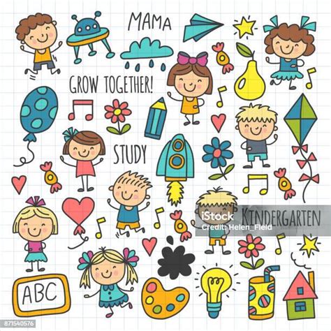아이 들 유치원 학교 행복 한 아이 들 그리기 아이 보육 취학 전 아동 아이콘 그림 재생 노래에 대한 스톡 벡터 아트 및 기타 이미지 노래 아이 자녀 Istock