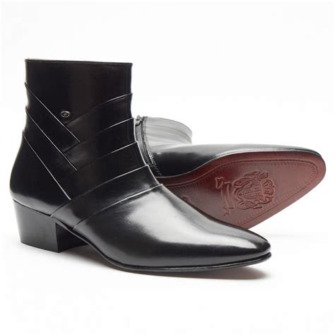 Mens Formal Lucini Cross Leather Cuban Heel Black Wedding Ankle Boots