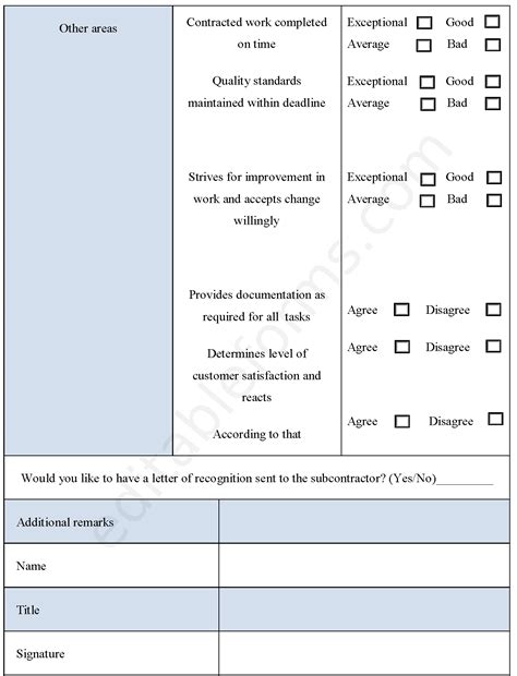 Subcontractor Evaluation Form Editable Pdf Forms