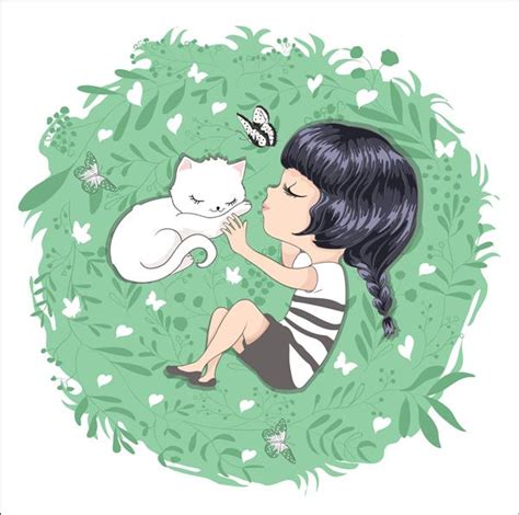 دختر ناز با گربه کارت عشق شخصیت کارتونی کودکان کارت ولنتاین یا عاشقانهدعوت عروسی چاپ تیشرت وکتور