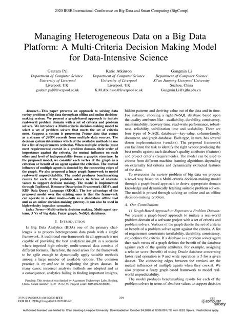 Pdf Managing Heterogeneous Data On A Big Data Platform A Multi Criteria Decision Making Model
