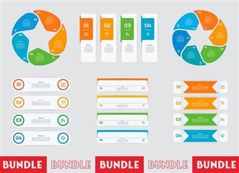 워크플로 레이아웃 다이어그램 연간 보고서 프레젠테이션 및 웹 디자인을 위한 4 5 6단계 옵션 또는 프로세스가 포함된 인포그래픽 번들 세트 프리미엄 벡터