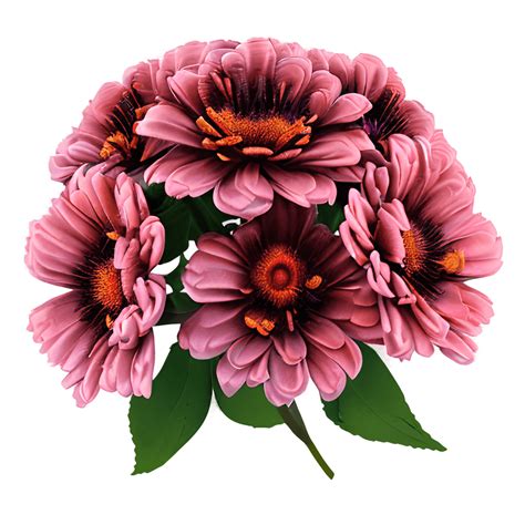 Hyperdetailed Realistic Zinnia Flowers Bouquet Top View Centered Inside Artboard · Creative Fabrica