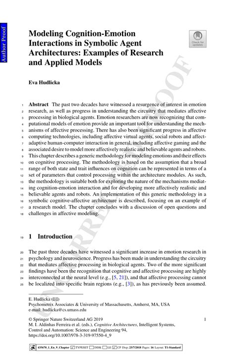 Pdf Modeling Cognition Emotion Interactions In Symbolic Agent Architectures Examples Of