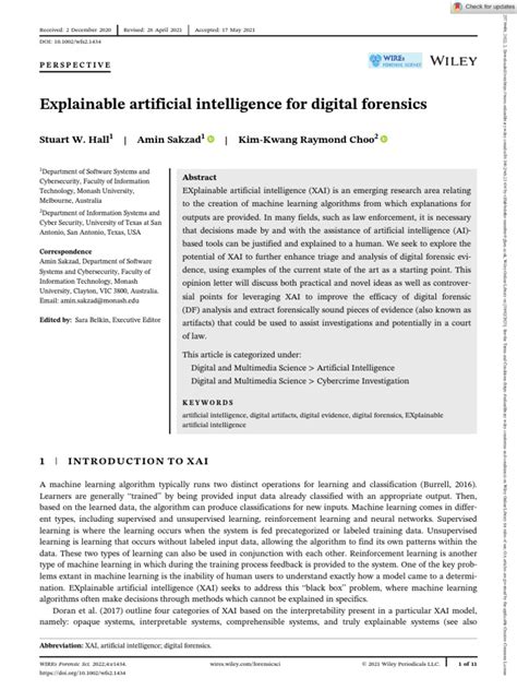 Wires Forensic Science 2021 Hall Explainable Artificial Intelligence For Digital Forensics