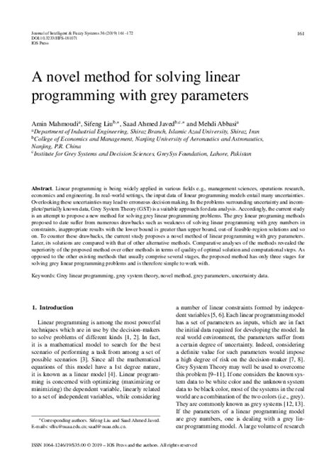 pdf a novel method for solving linear programming with grey parameters