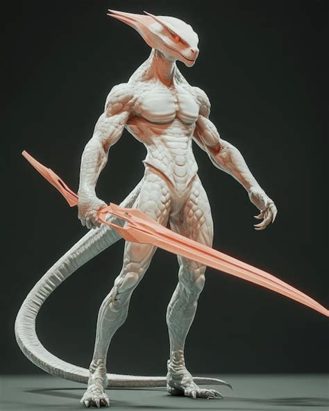 Lizard Warrior With Sword Premium Ai Generated Image