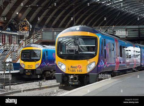 First Transpennine Express Class 185 Passenger Trains Waiting At A Platform At York Railway
