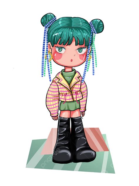 Flat Fashion Cool Avant Garde Girl Character Image Element Girl Figure Electrical Energy Png