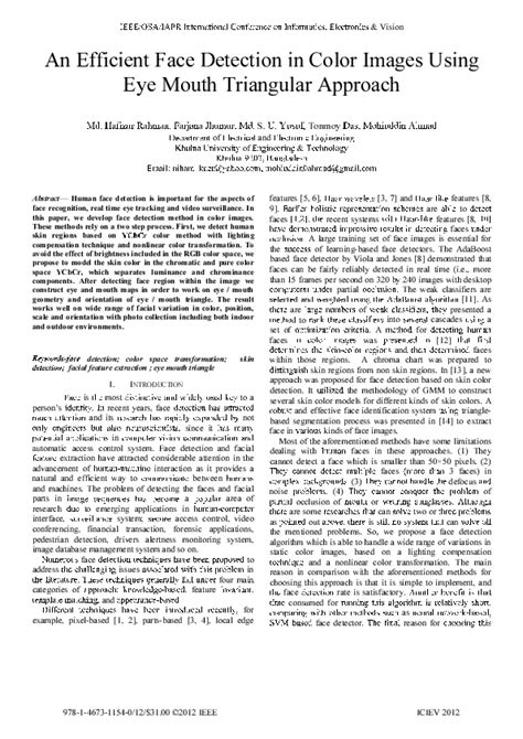 Pdf An Efficient Face Detection In Color Images Using Eye Mouth Triangular Approach