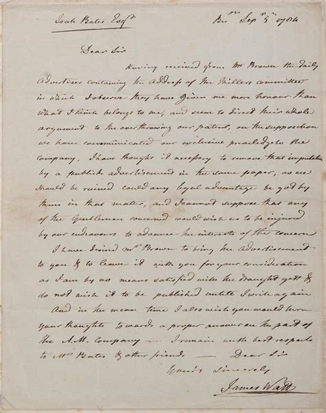 James Watt Historic Autograph Letter Signed 5 September 178