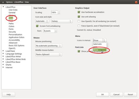 Show Icons In Menu On Libreoffice