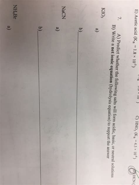 Solved Predict Whether The Following Salts Will Form Acidic
