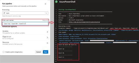 Use User Entered Values Into The Azure Pipeline And Use In Powershell Stack Overflow
