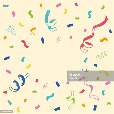 화려한 색종이 배경 프레임 축하 파티를 위한 벡터 손으로 그린 그림 색종이 조각에 대한 스톡 벡터 아트 및 기타 이미지