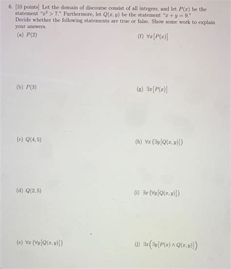 solved 6 [10 points let the domain of discourse consist of