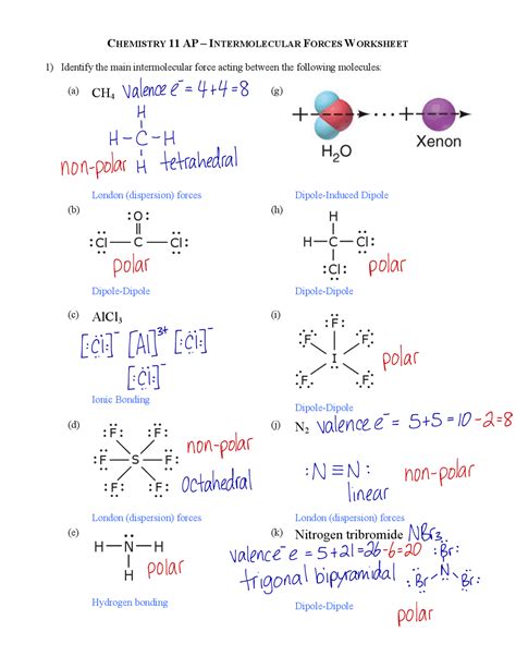 Intermolecular Forces Worksheet Key Covalen Bonds And Worksheets