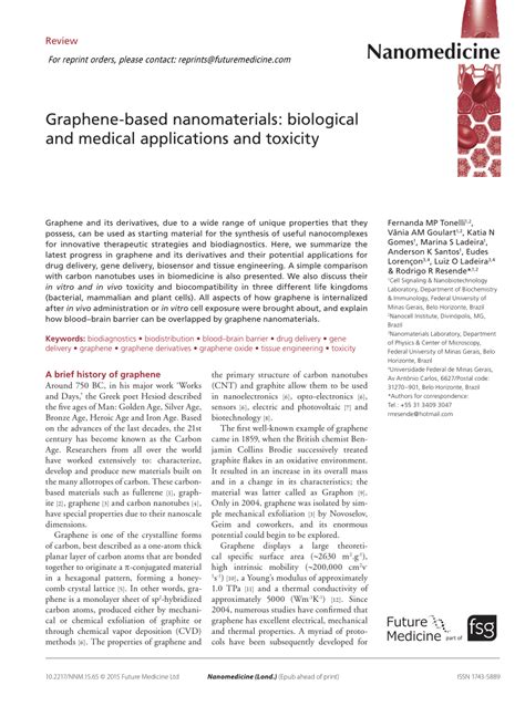 Pdf Graphene Based Nanomaterials Biological And Medical Applications And Toxicity
