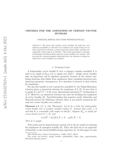 Pdf Criteria For The Ampleness Of Certain Vector Bundles
