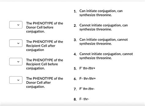 solved texts 1 can initiate conjugation can synthesize threonine the phenotype of the donor